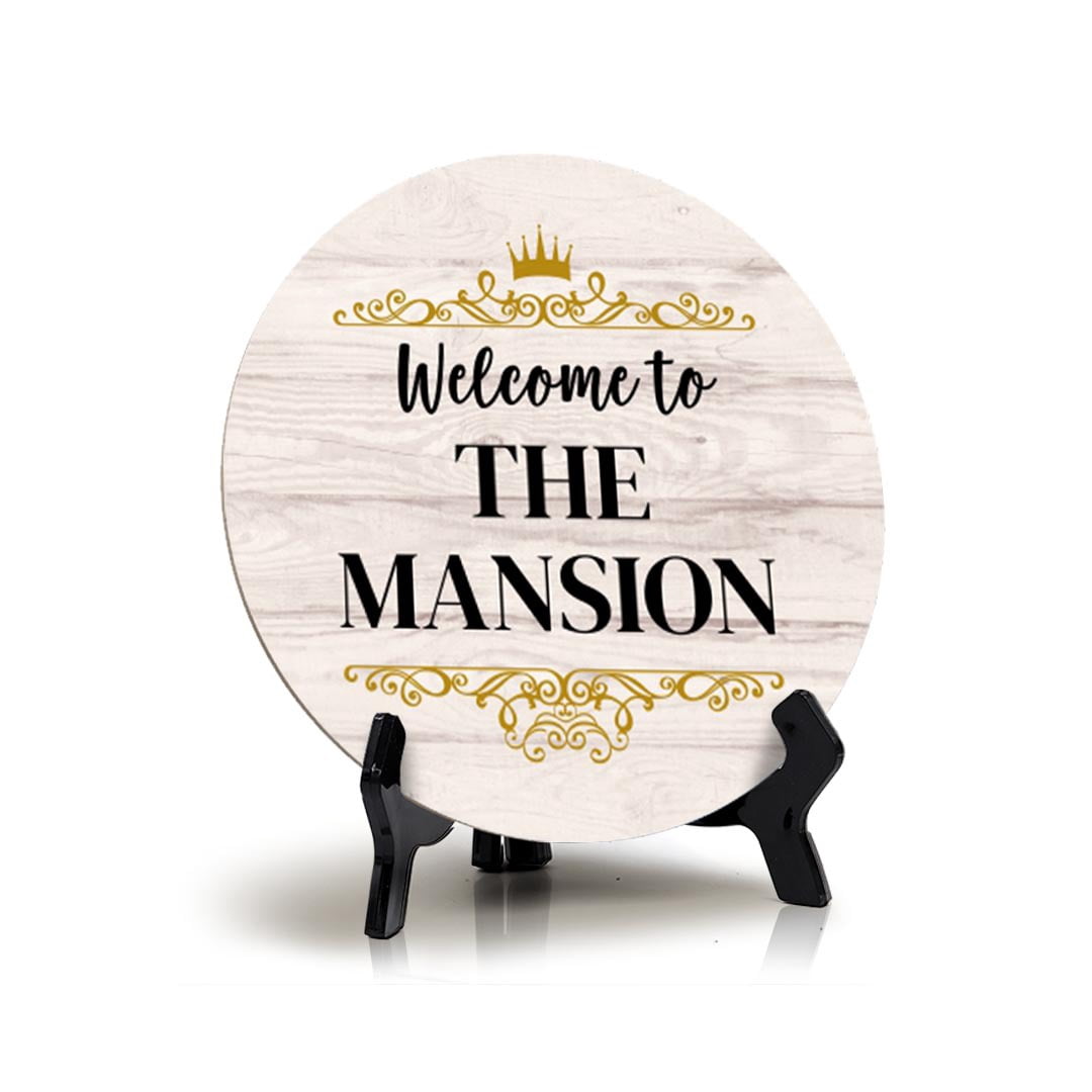 Signs ByLITA Circle Welcome to the Mansion Wood Color, Entrance Decor ...