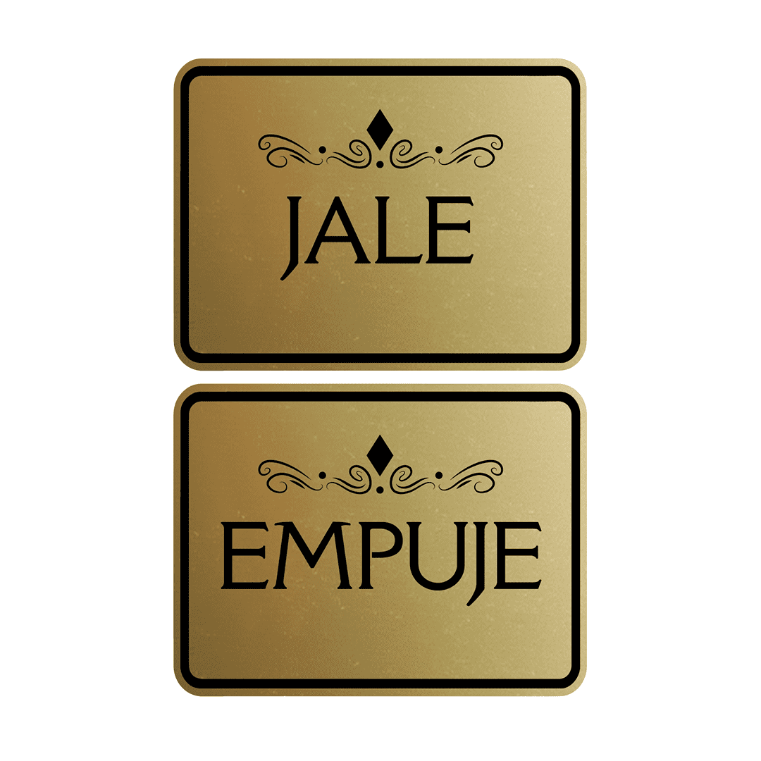 Signs ByLITA Classic Framed Fun Empuje/ Jale Pull Door Sign (Brushed Gold) - Medium (2 Pack ...
