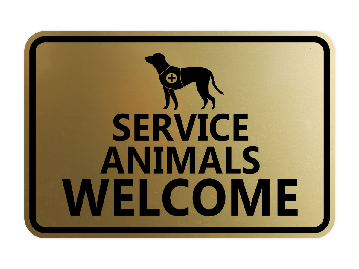 Signs ByLITA Classic Framed Service Animals Welcome Sign (Brushed Gold ...