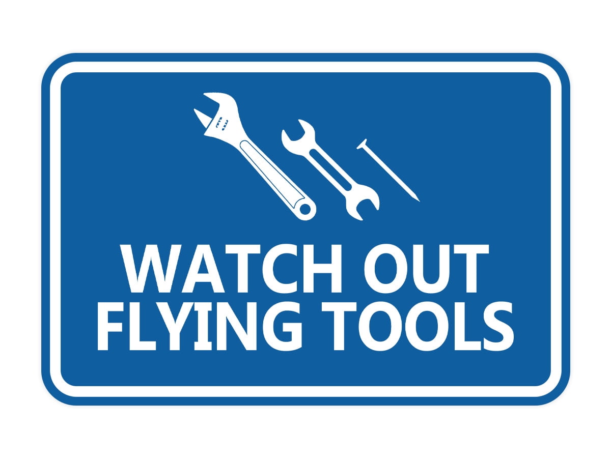 Signs ByLITA Classic Framed Watch Out Flying Tools Sign (Blue) - Large ...