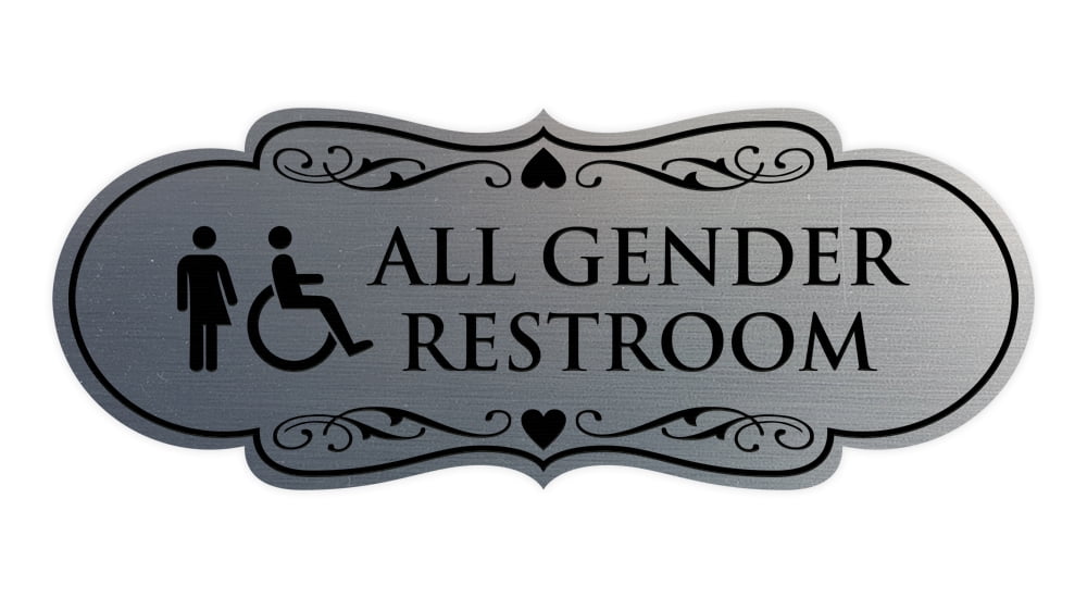 Signs ByLITA Designer All Gender Room Restroom Sign (Brushed Silver ...