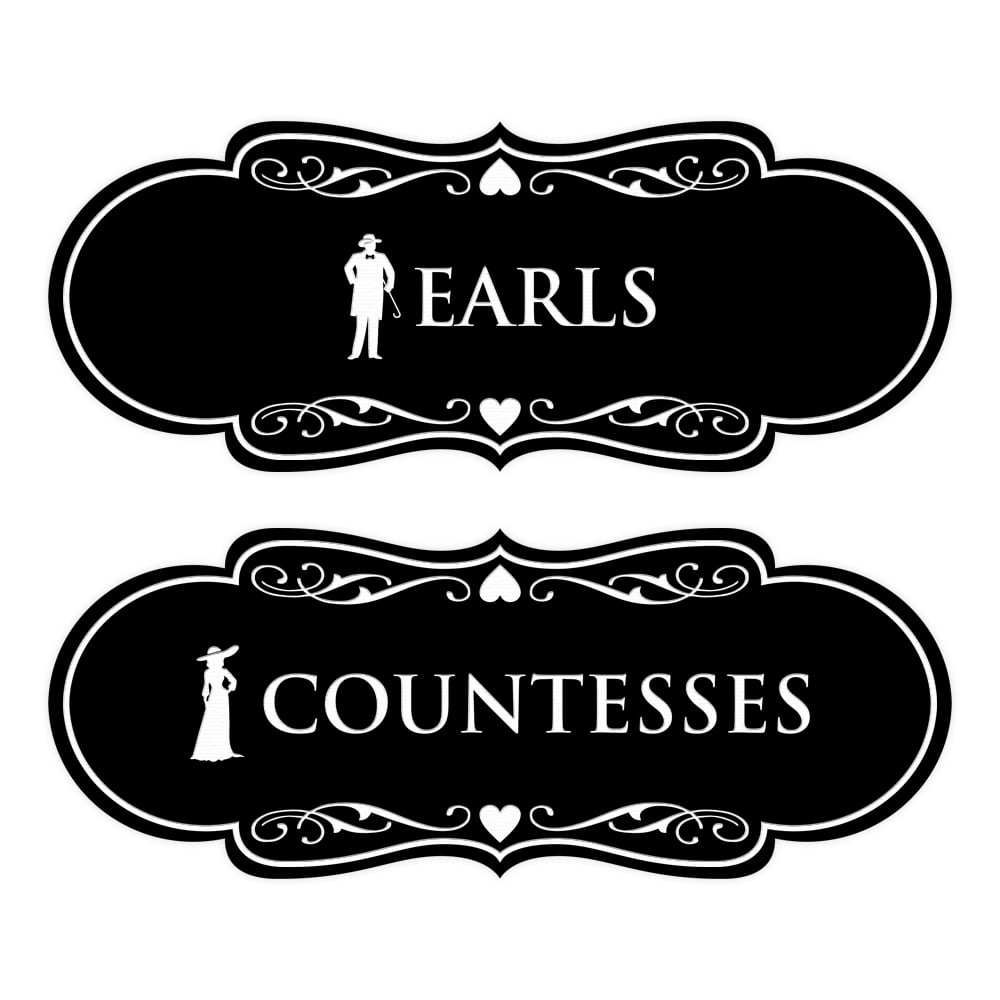 Signs ByLITA Designer Earls and Countesses 2 Pack Restroom Sign (Black ...