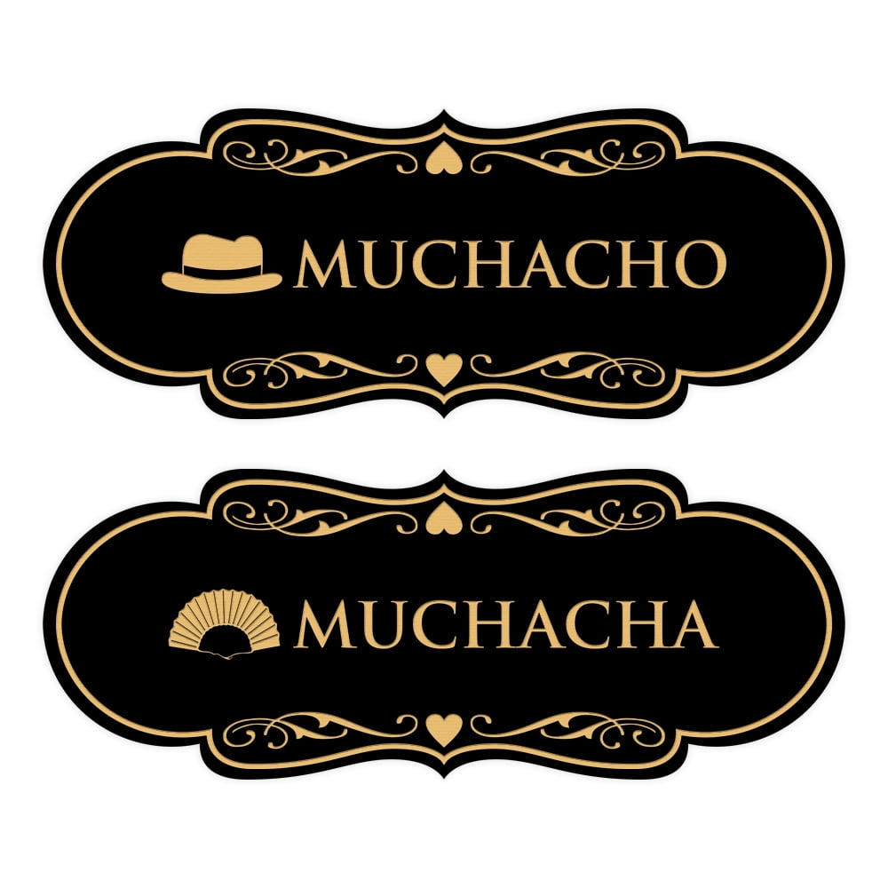 Signs ByLITA Designer Muchacho and Muchacha 2 Pack Restroom Sign (Black ...