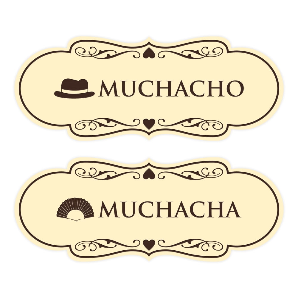 Signs ByLITA Designer Muchacho and Muchacha 2 Pack Restroom Sign (Ivory ...