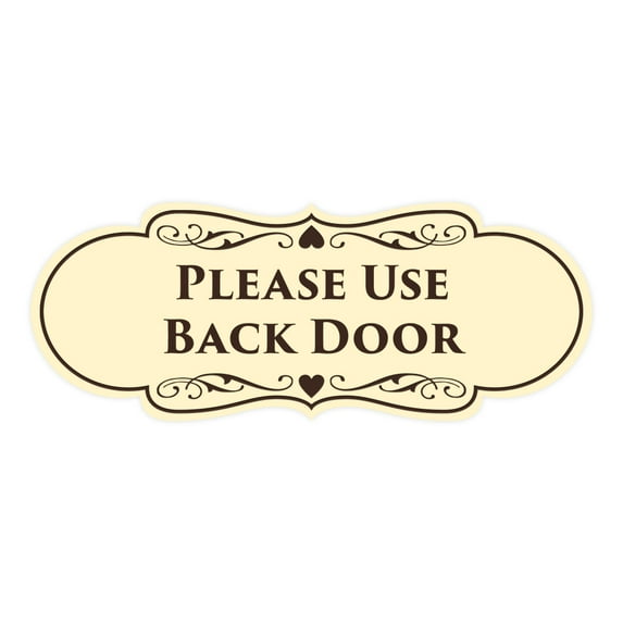 Signs ByLITA Designer Please Use Back Door Sign (Ivory/Dark Brown ...