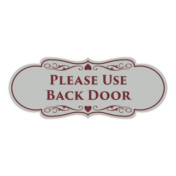 Signs ByLITA Designer Please Use Back Door Sign (Light Grey / Burgundy ...