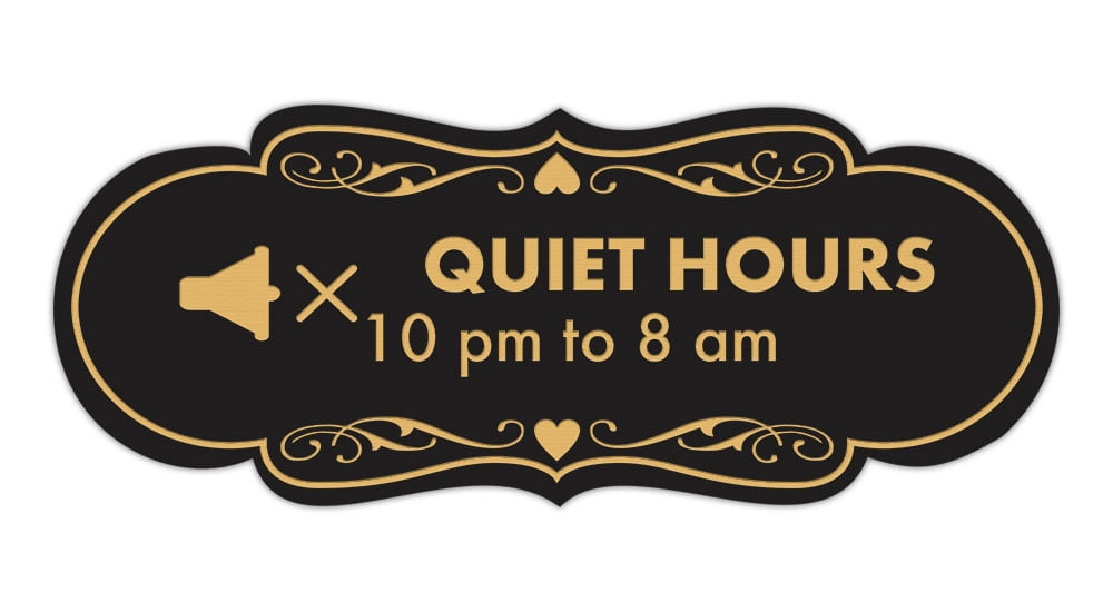 Signs ByLITA Designer Quiet Hours 10 pm to 8 am Sign (Black /Gold ...