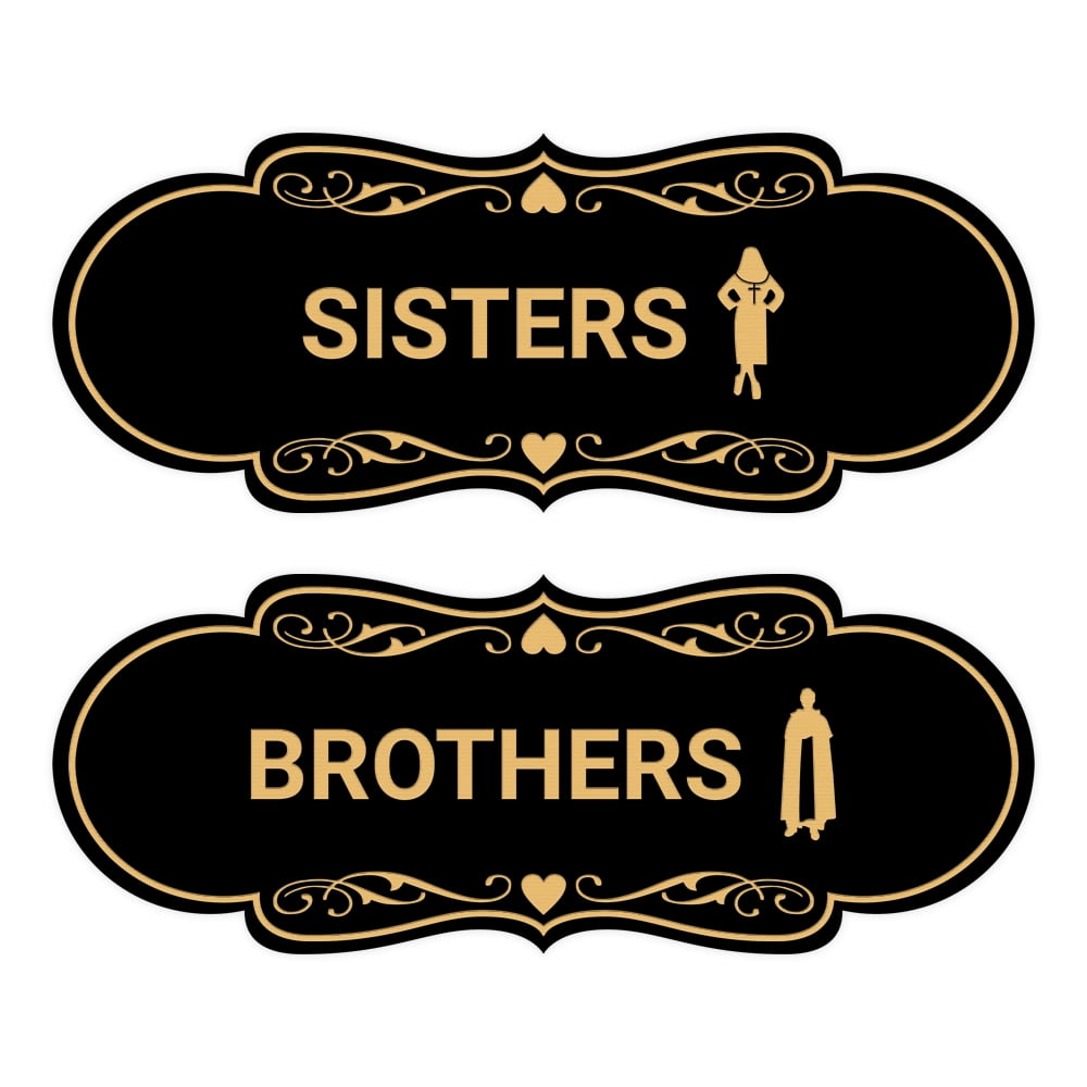 Signs ByLITA Designer Sisters and Brothers 2 Pack Restroom Sign (Black ...