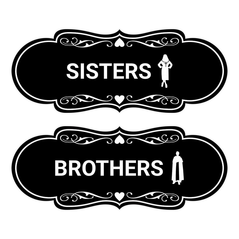 Signs ByLITA Designer Sisters and Brothers 2 Pack Restroom Sign (Black ...