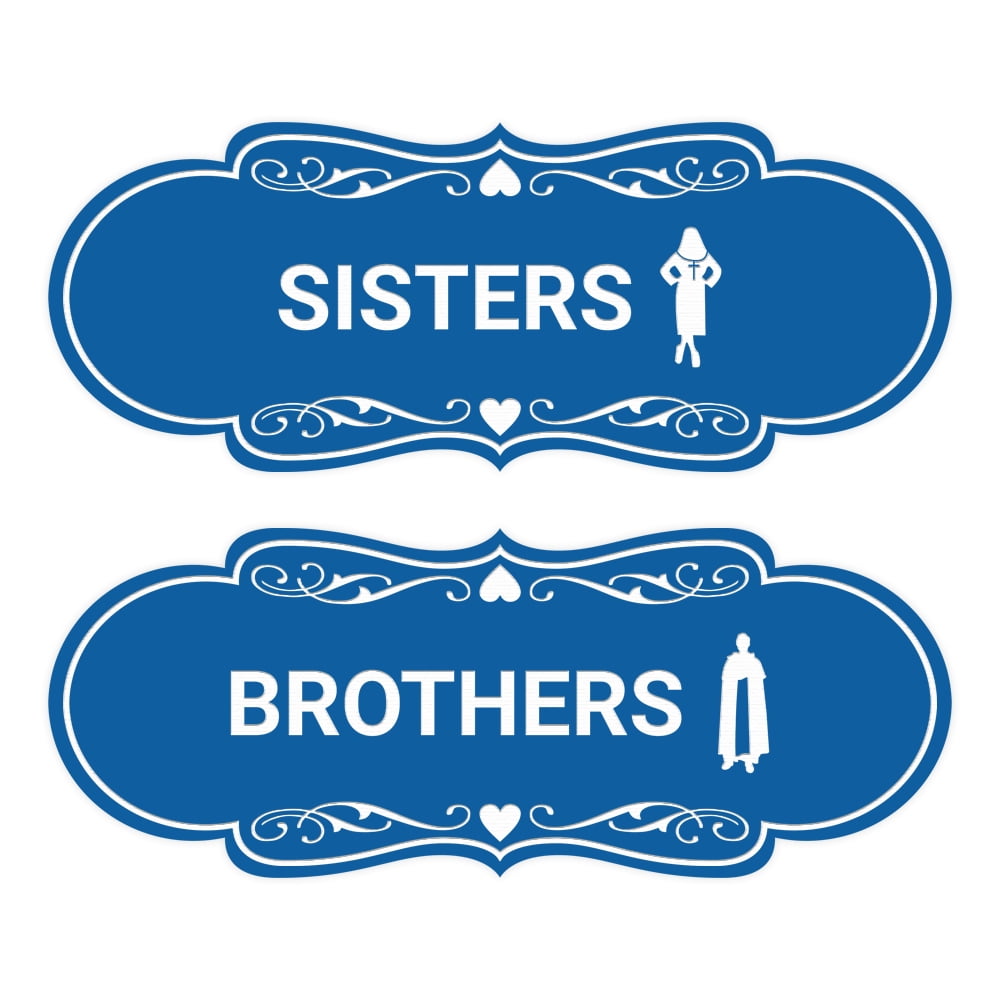 Signs ByLITA Designer Sisters and Brothers 2 Pack Restroom Sign (Blue ...