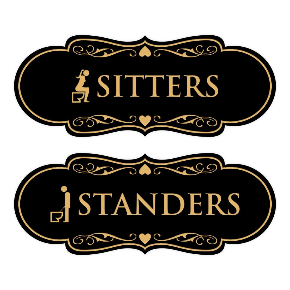 Signs ByLITA Designer Sitters and Standers 2 Pack Restroom Sign (Black ...