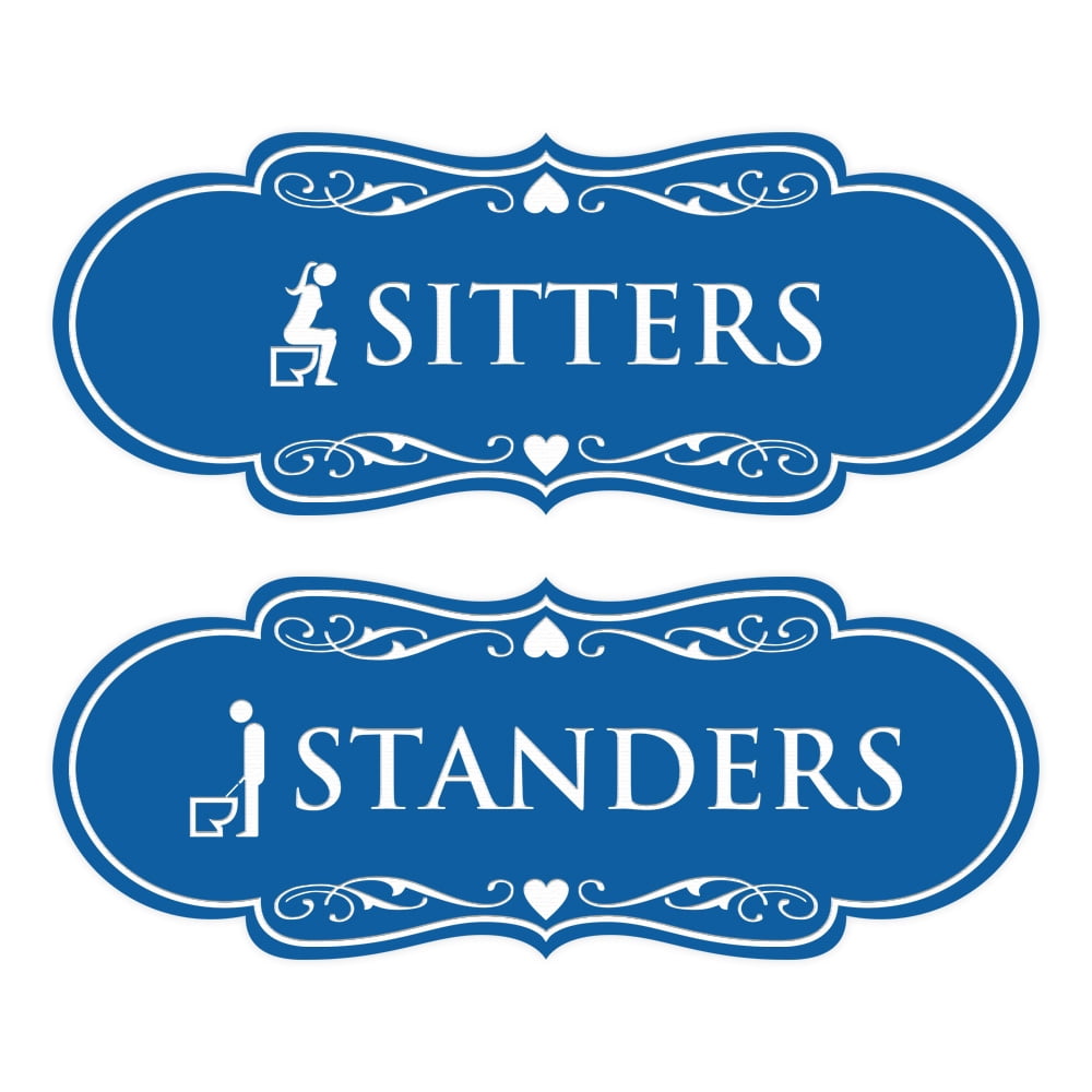 Signs ByLITA Designer Sitters and Standers 2 Pack Restroom Sign (Blue ...