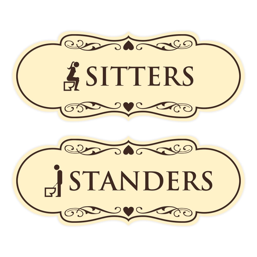 Signs ByLITA Designer Sitters and Standers 2 Pack Restroom Sign (Ivory ...