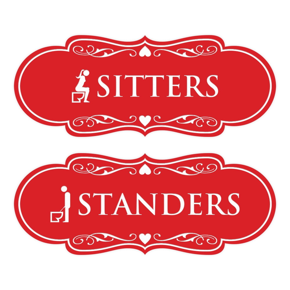 Signs ByLITA Designer Sitters and Standers 2 Pack Restroom Sign (Red ...