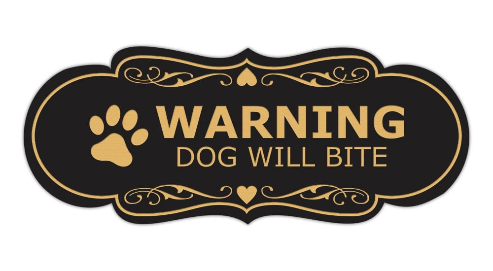 Signs ByLITA Designer Warning Dog Will Bite Sign (Black Gold) - Medium ...