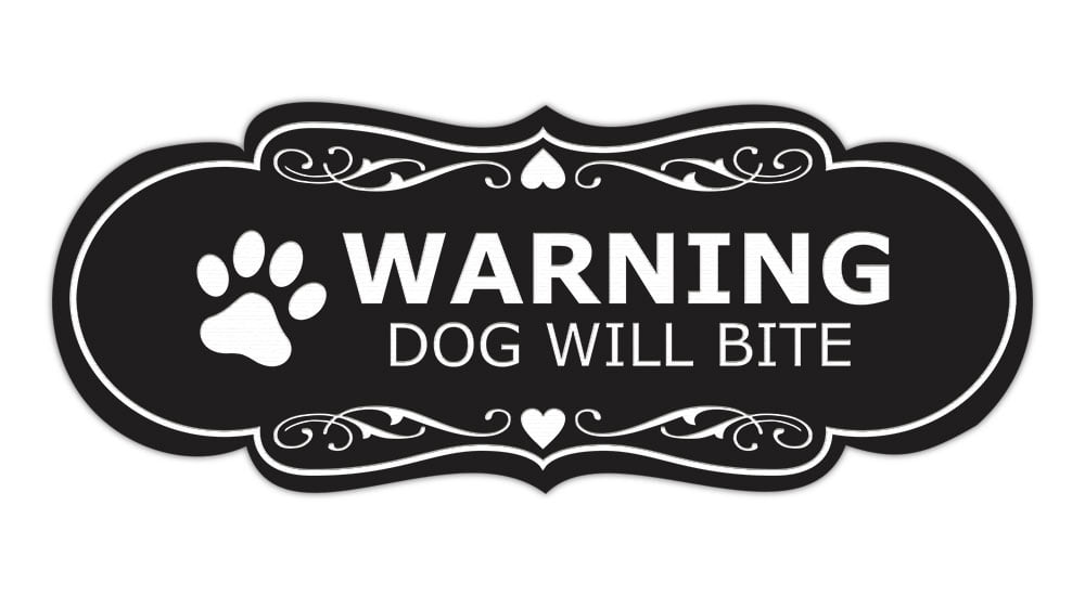 Signs ByLITA Designer Warning Dog Will Bite Sign (Black) - Large ...