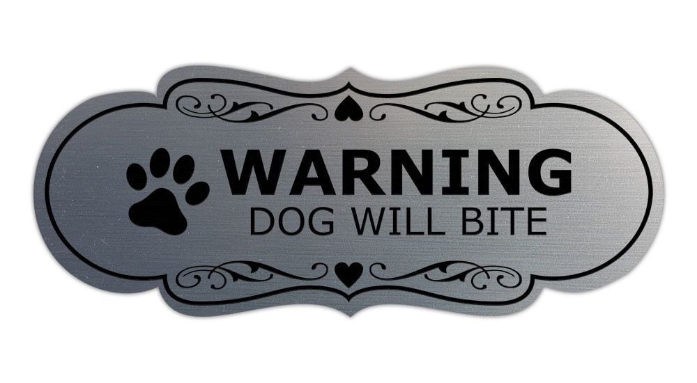 Signs ByLITA Designer Warning Dog Will Bite Sign (Brushed Silver ...