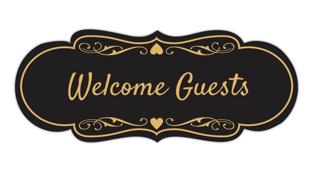 Signs ByLITA Designer Welcome Guests (Cursive Text) Sign (Black Gold ...