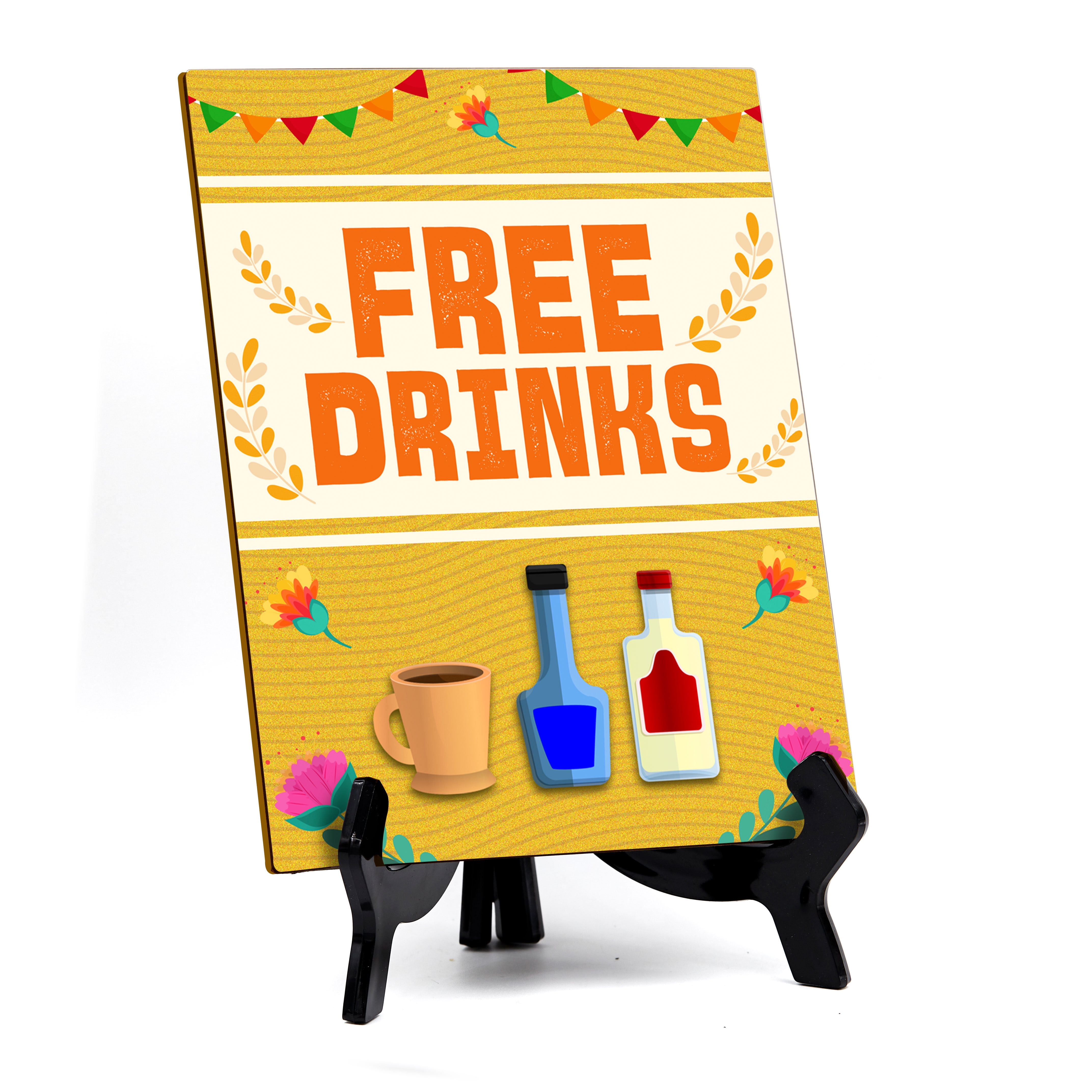 Signs ByLITA Free Drinks 2, Table Sign with Acrylic Stand (6x8 ...