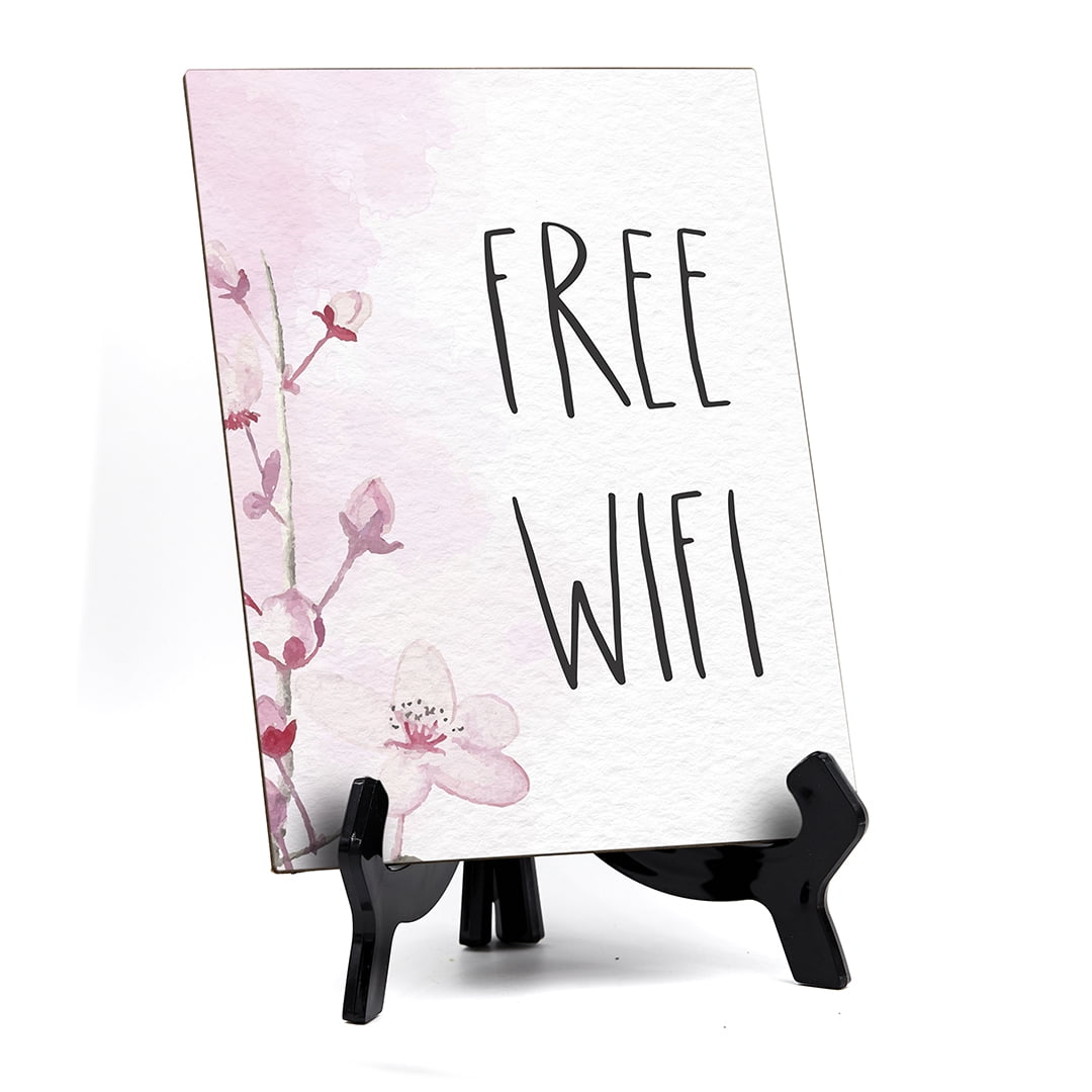 Signs ByLITA Free Wifi Table Sign with Easel, Floral Vine Design (6 x 8 ...