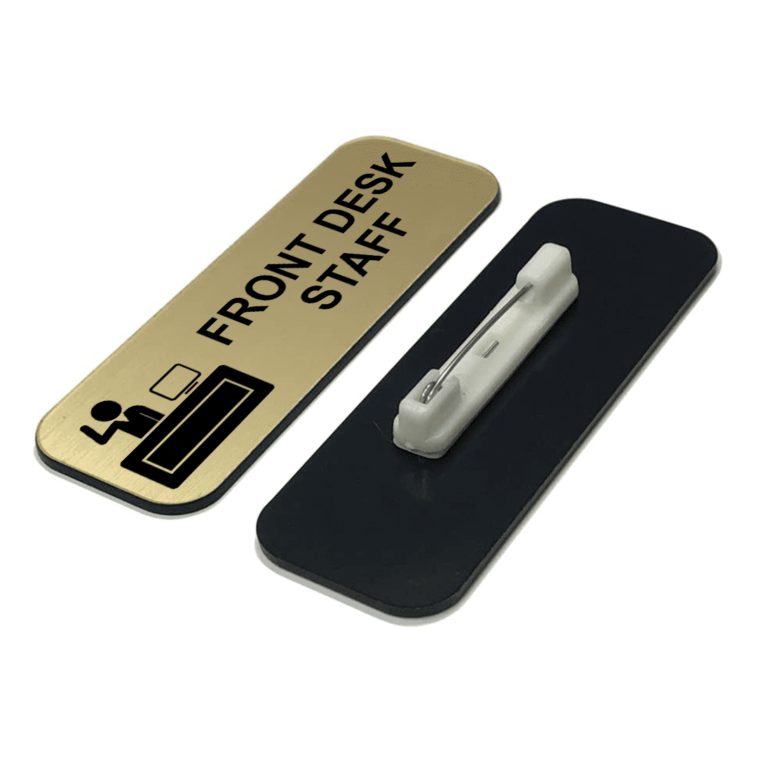 Signs ByLITA Front Desk Staff 1 x 3" Name Tag/Badge, Brushed Gold, (3 ...