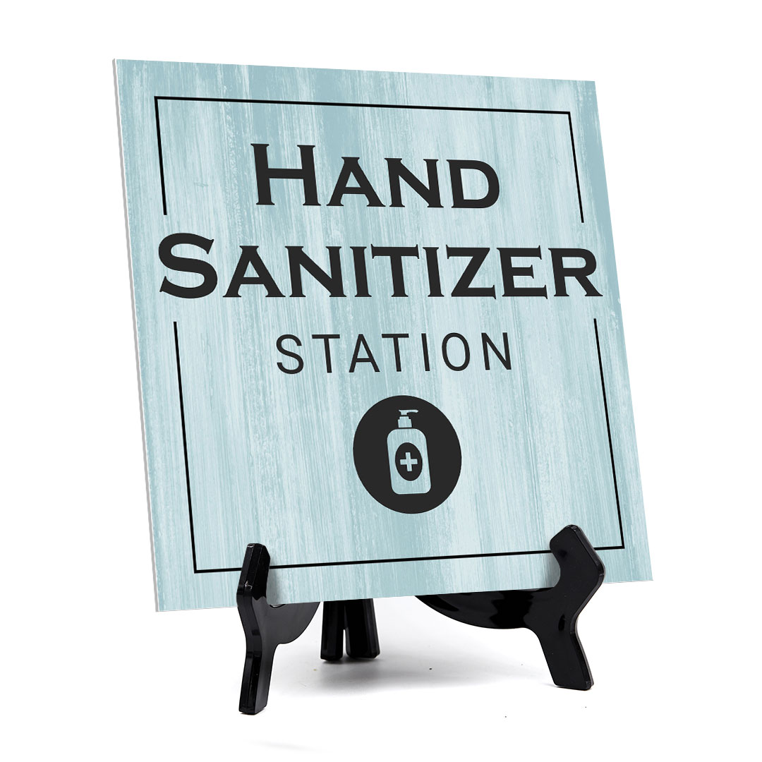 Signs ByLITA Hand Sanitizer Station, Wood Color, Square Table Sign (5 ...