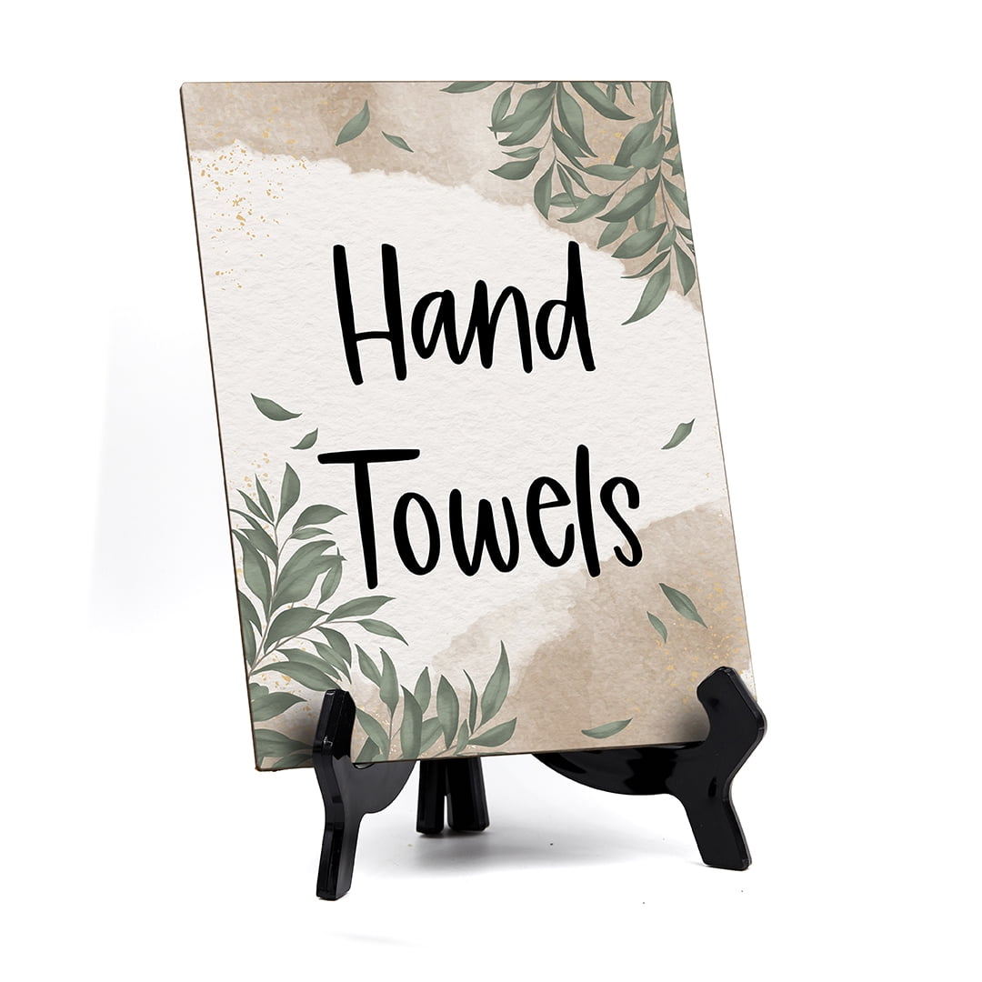 Signs ByLITA Hand Towels Table Sign with Green Leaves Design (6 x 8 ...