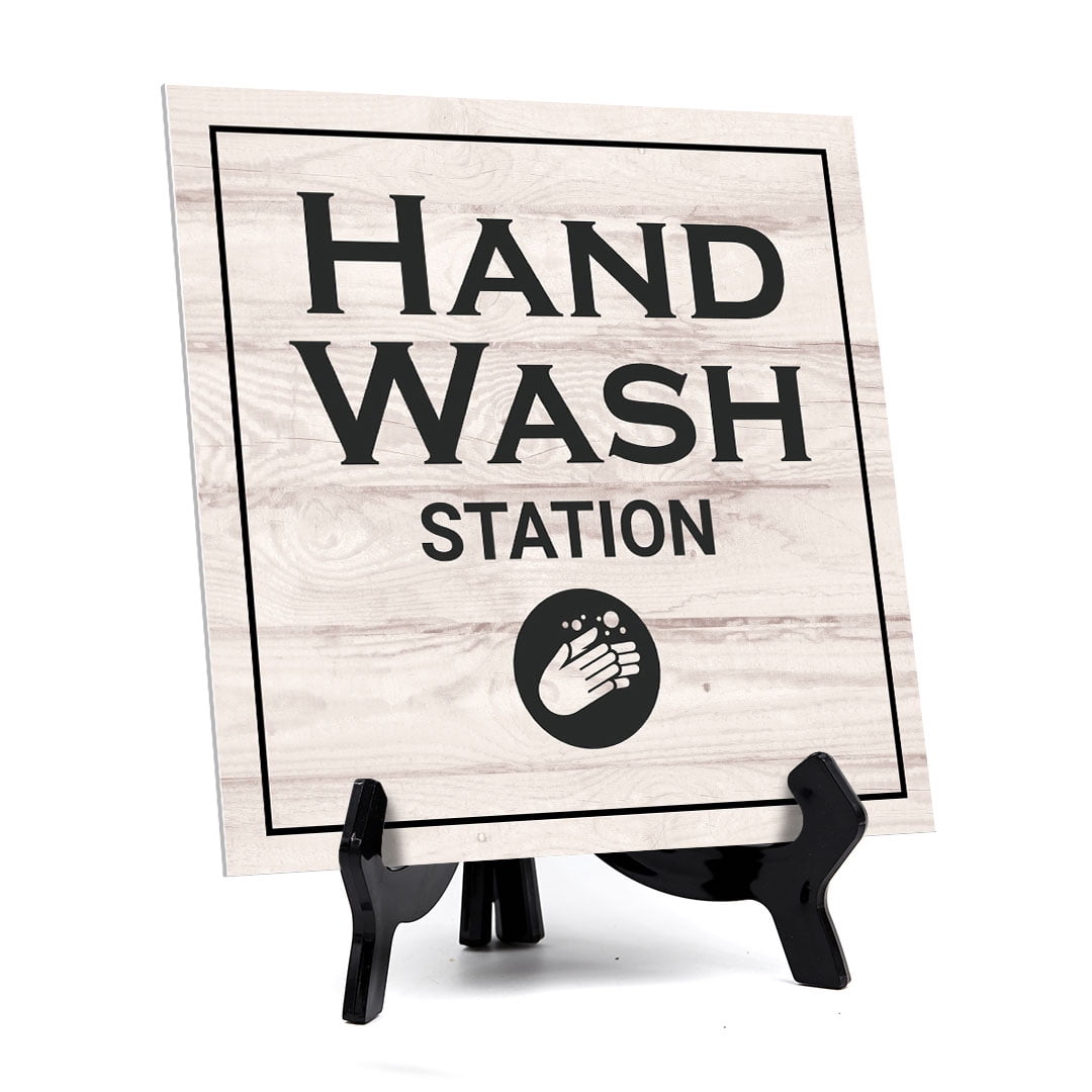 Signs ByLITA Hand Wash Station, Wood Color, Square Table Sign (5" x 5â ...