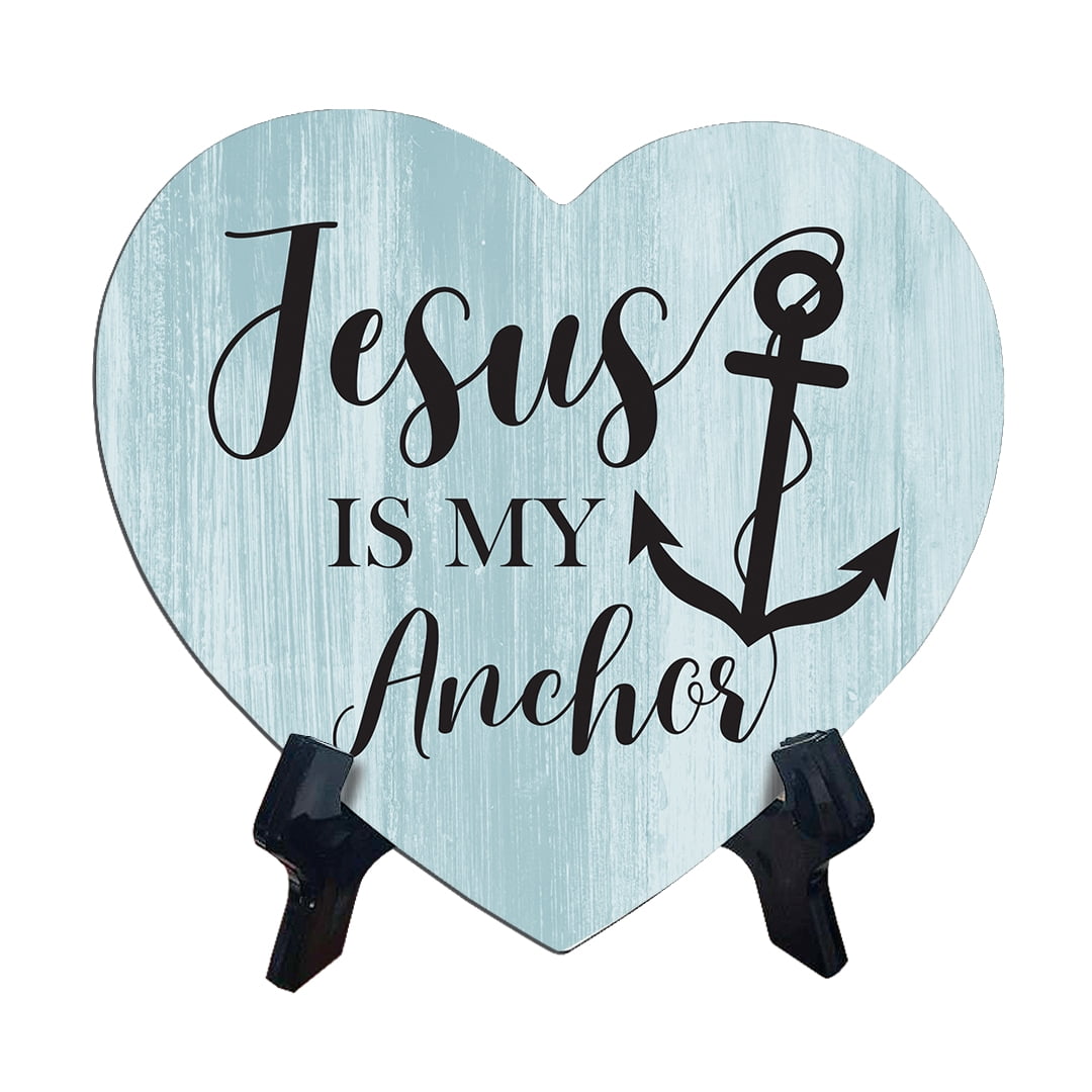 Signs ByLITA Heart Jesus is My Anchor Wood Color, Table Sign [6 x 5 ...