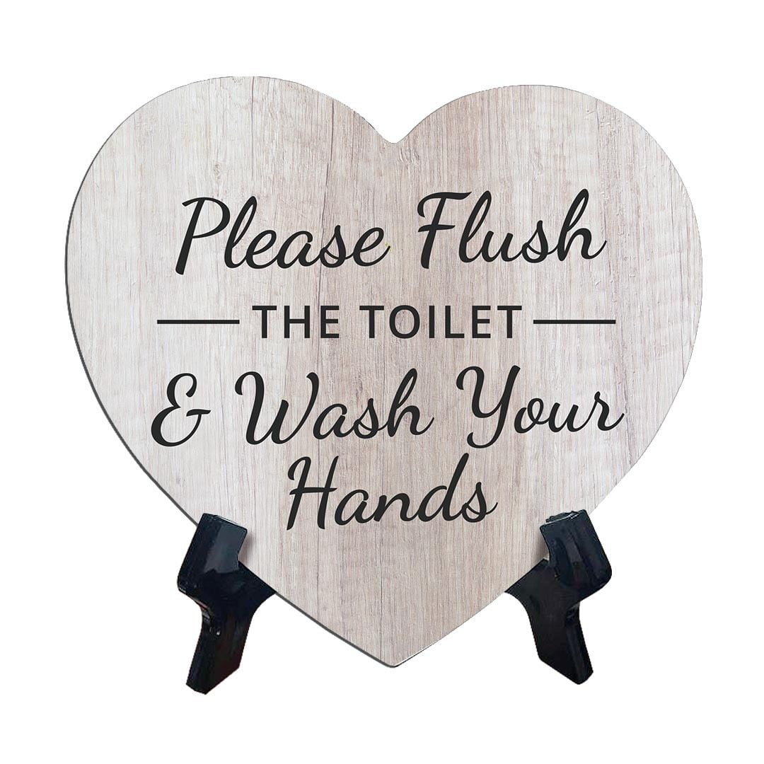 Signs ByLITA Heart Please Flush The Toilet & Wash Your Hands, Wood ...