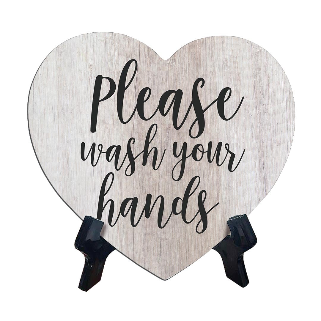 Signs ByLITA Heart Please Wash Your Hands, Wood Color, Table Sign (6"x5 ...