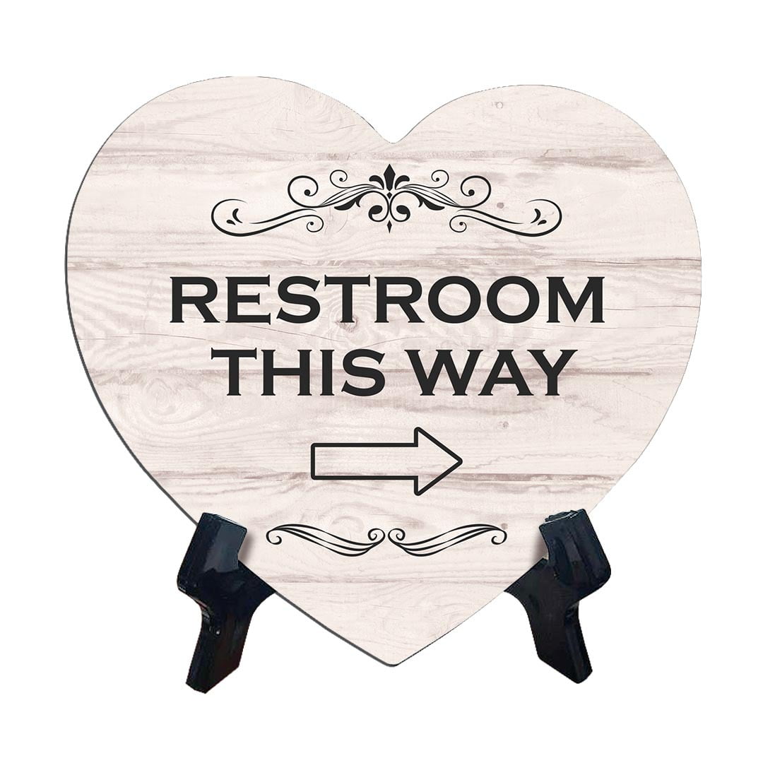 Signs ByLITA Heart Restroom This Way, Wood Color, Table Sign (6"x5 ...