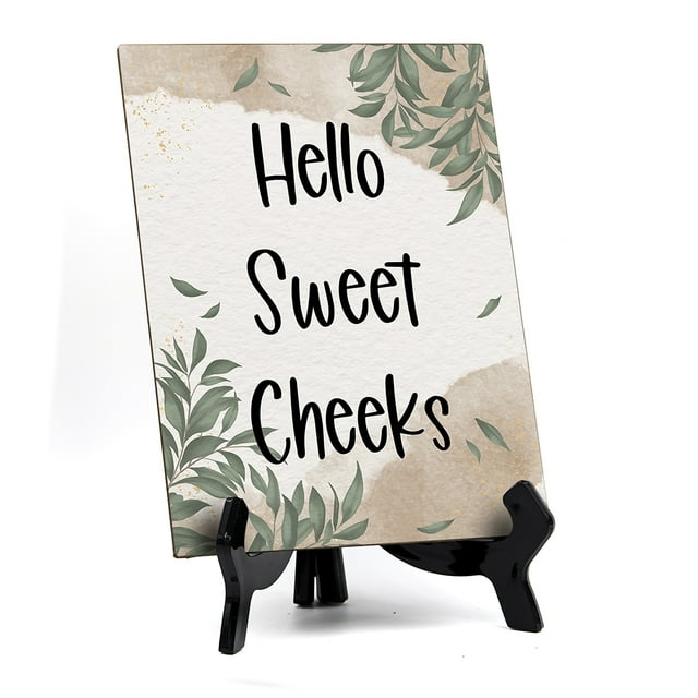 Signs ByLITA Hello Sweet Cheeks Table Sign with Green Leaves Design (6 ...
