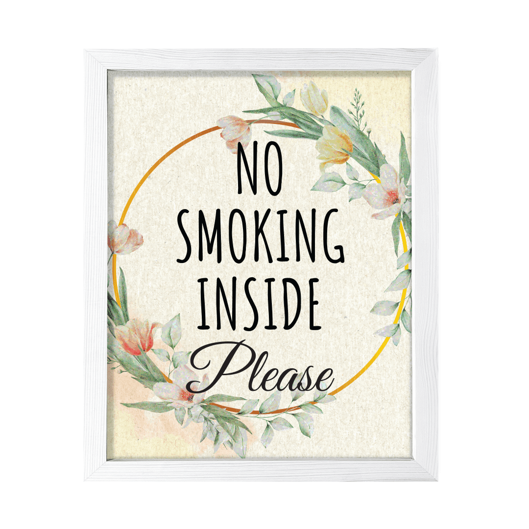 Signs ByLITA No Smoking Inside Please, Floral 5 x 7 White FRAMED Print ...