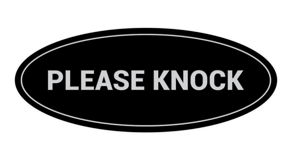 Oval Please Knock Sign (Black / Silver) - Small 2x5" - Walmart.com