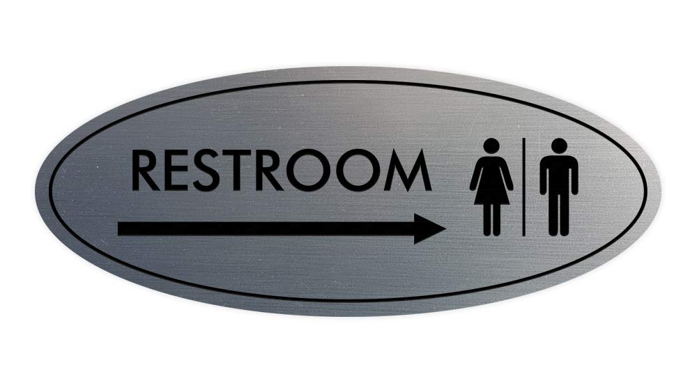 Signs ByLITA Oval RESTROOM RIGHT ARROW Sign (Brushed Silver) - Medium 1 ...