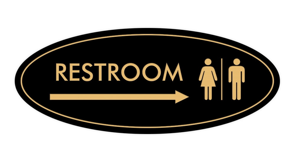 Signs ByLITA Oval Restroom Right Arrow Sign (Brushed Gold) - Small 2x5 ...
