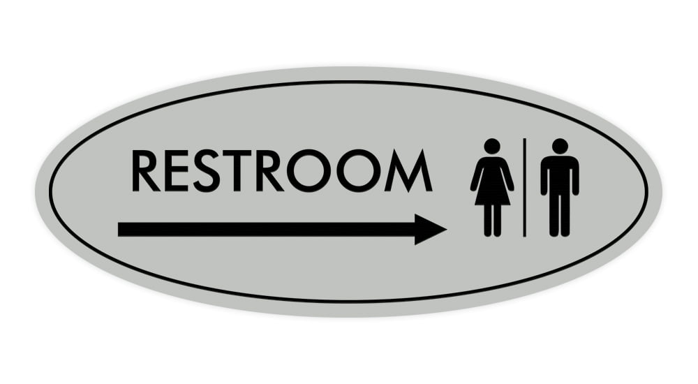 Signs ByLITA Oval Restroom Right Arrow Sign (Lt Gray) - Small 2x5 ...