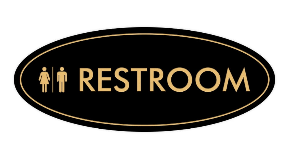 Oval Restroom Sign (Black /Gold) - Small 2x5" - Walmart.com