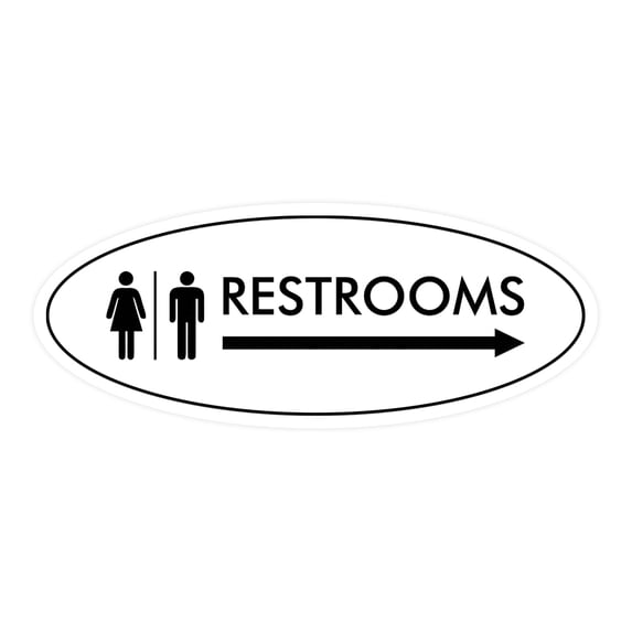 Signs ByLITA Oval Restrooms Right Arrow Sign (White) - Medium 2.75x7 ...