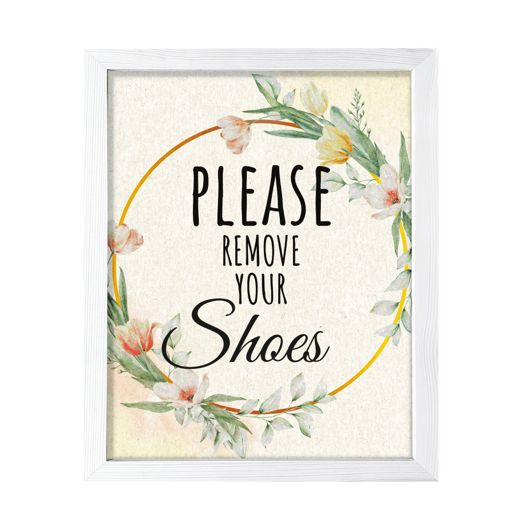 Signs ByLITA Please Remove Your Shoes, Floral 11 x 14 White FRAMED ...