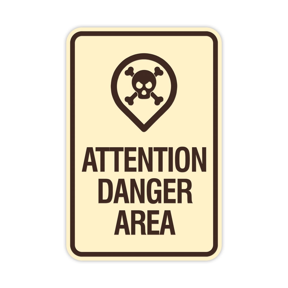 Signs ByLITA Portrait Round Attention Danger Area Sign (Ivory/Dark ...