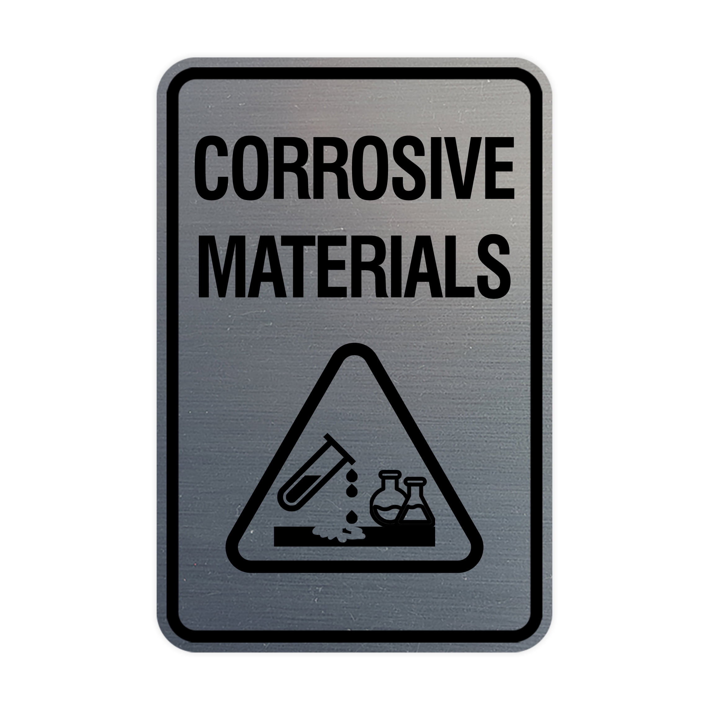 Signs ByLITA Portrait Round Corrosive Materials Sign (Brushed Silver ...