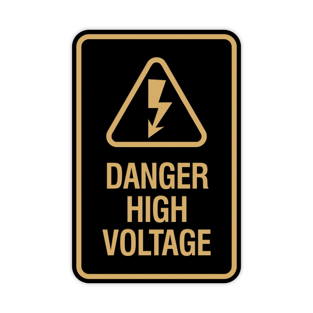 Signs ByLITA Portrait Round Danger high voltage Sign (Black Gold ...