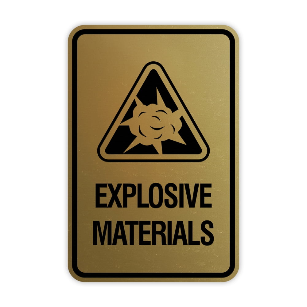 Signs ByLITA Portrait Round Explosive Materials Sign (Brushed Gold ...