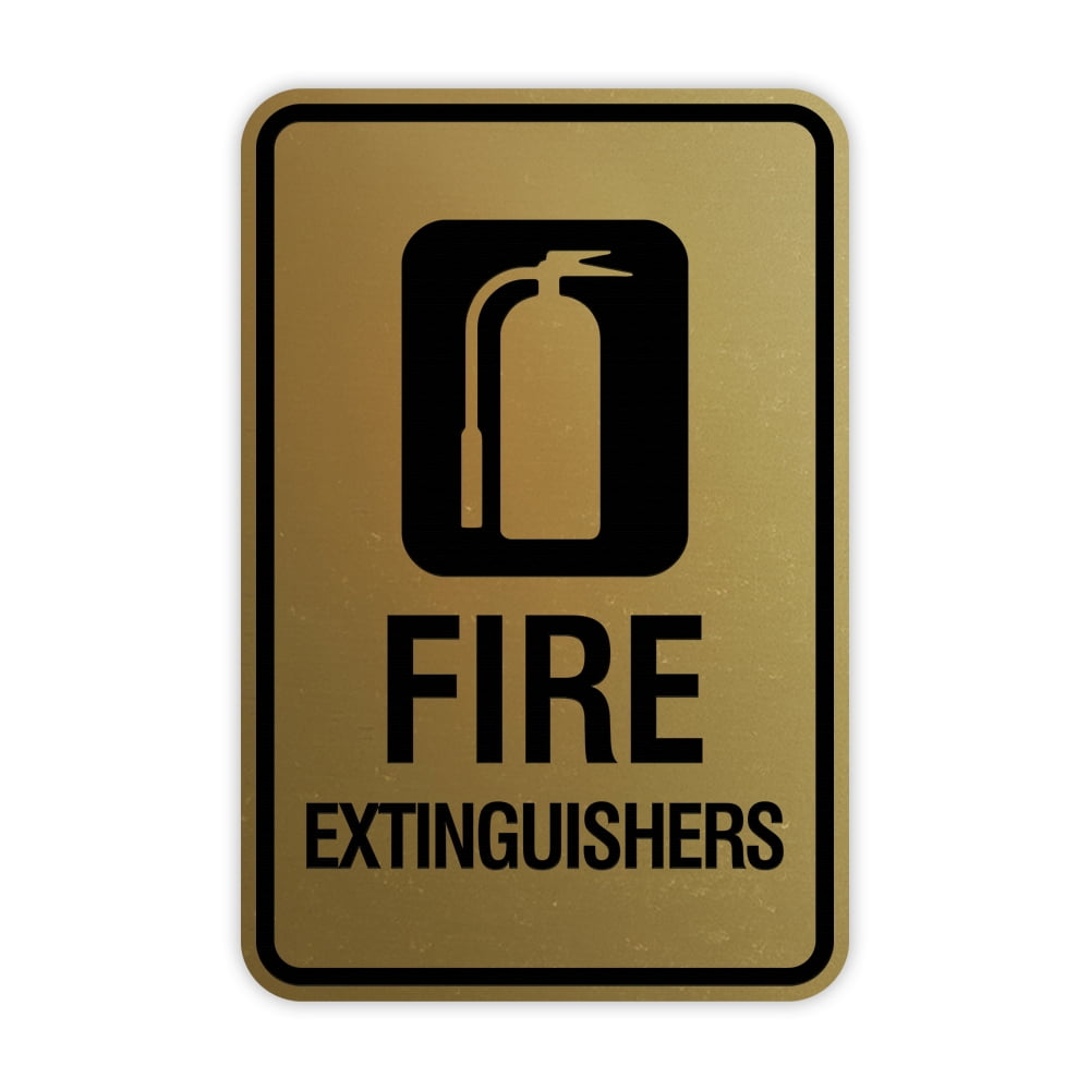 Signs ByLITA Portrait Round Fire Extinguishers Sign (Brushed Gold ...