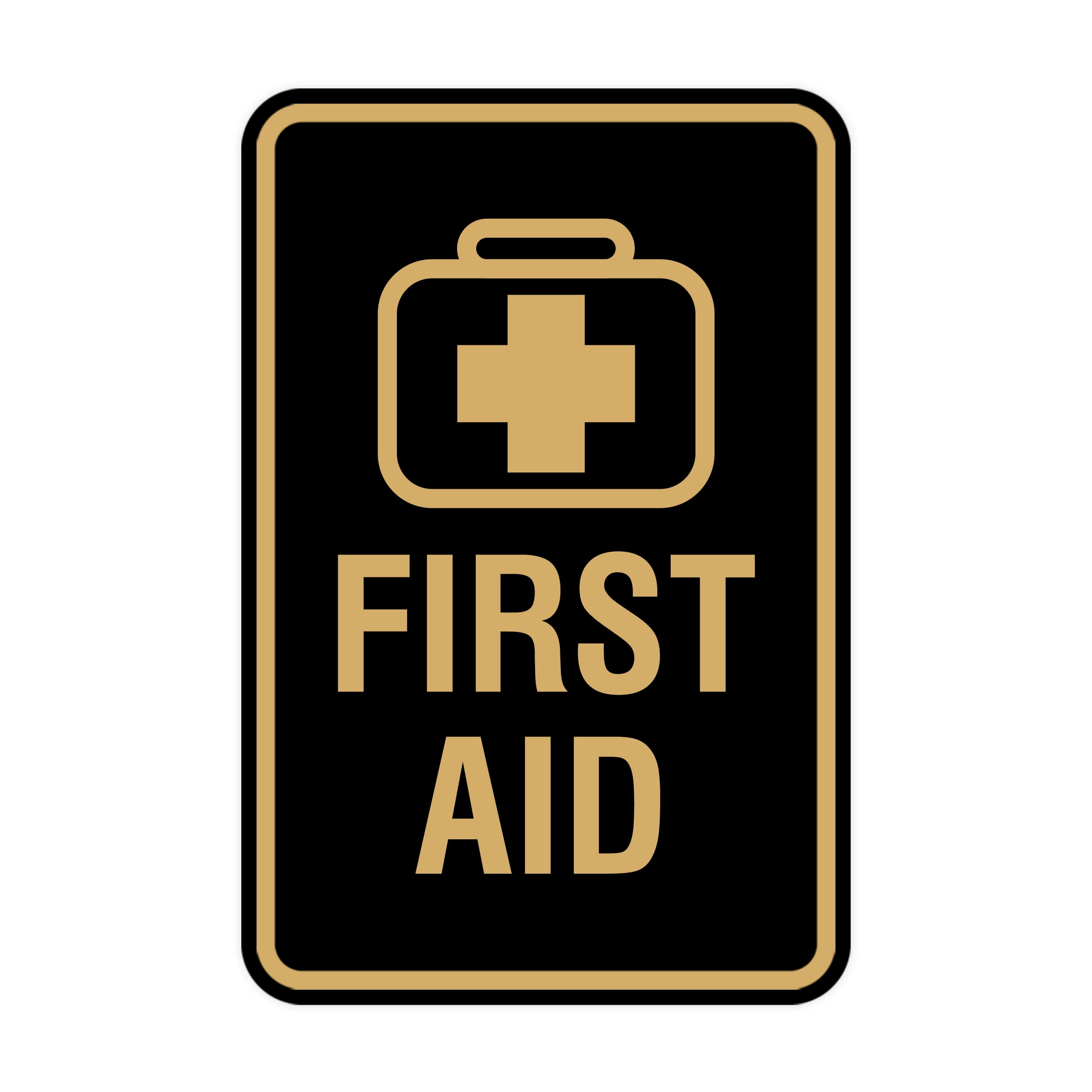 Signs ByLITA Portrait Round First aid Sign (Black /Gold) - Small ...
