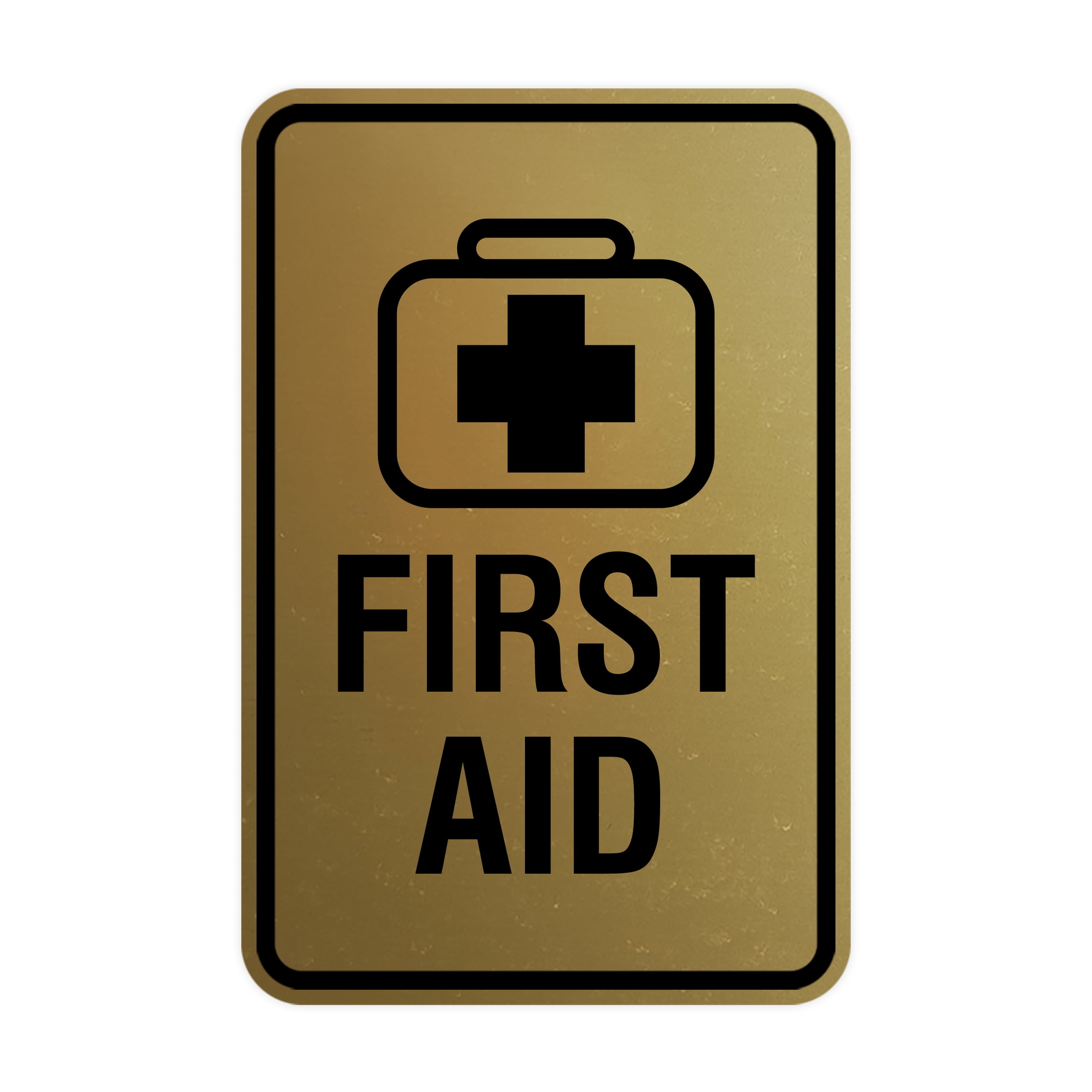 Signs ByLITA Portrait Round First aid Sign (Brushed Gold) - Large ...