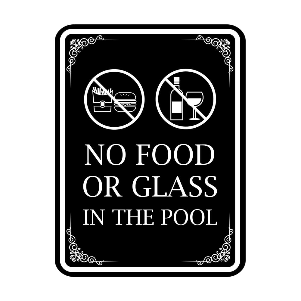 Signs ByLITA Portrait Round No Food or Glass In The Pool Door or Wall ...