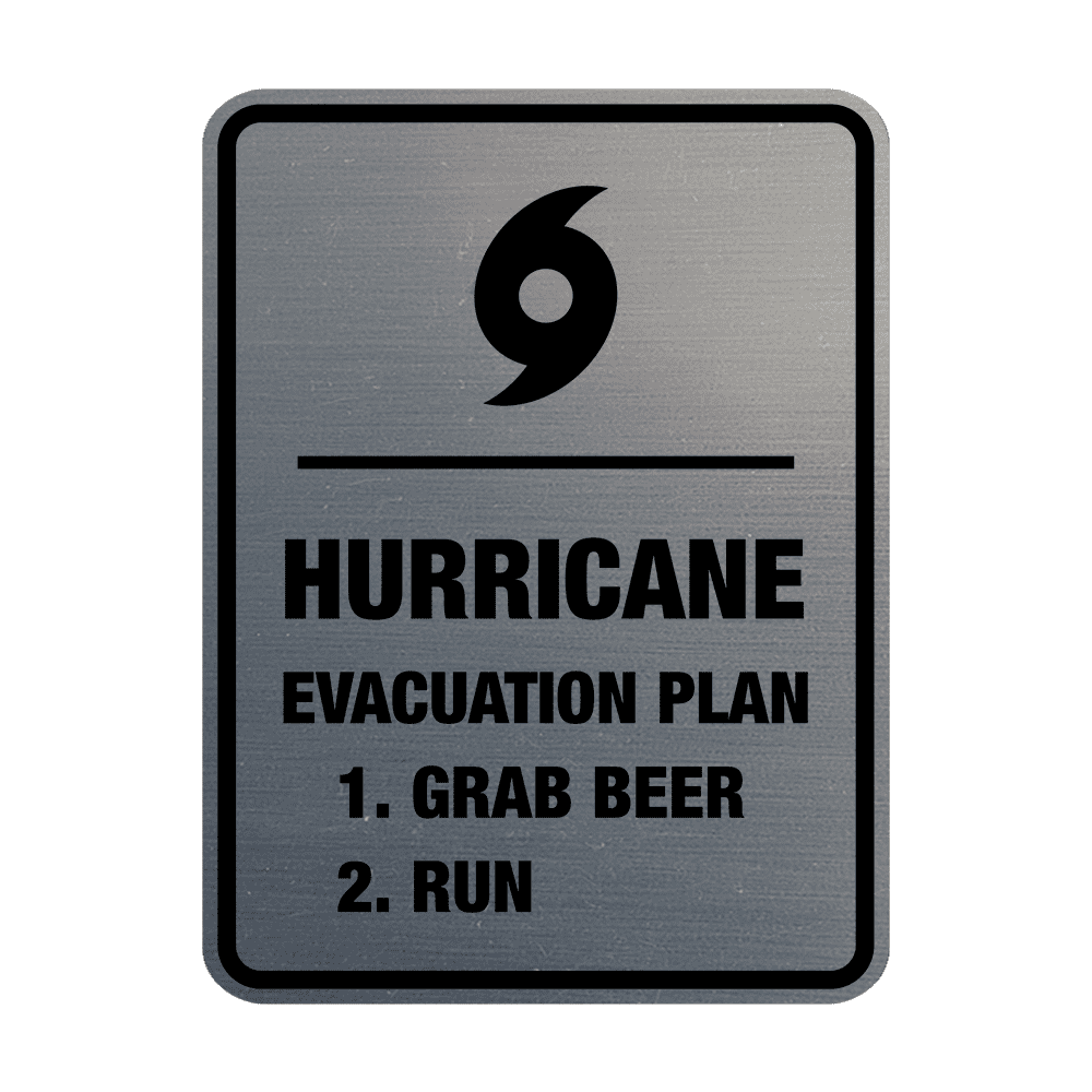 Signs ByLITA Portrait Round Hurricane evacuation plan. 1) grab beer 2 ...